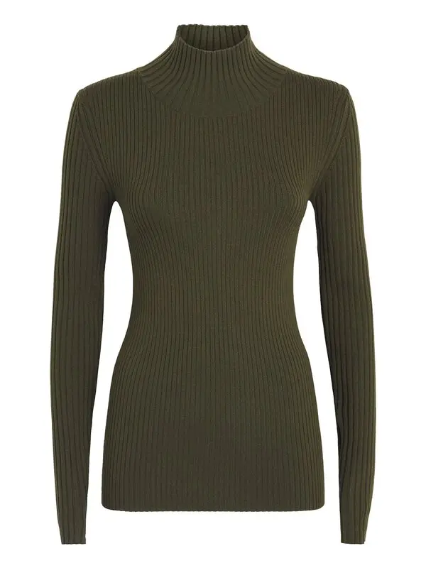 Victoria Beckham Merino Wool-blend Ribbed Sweater - Green