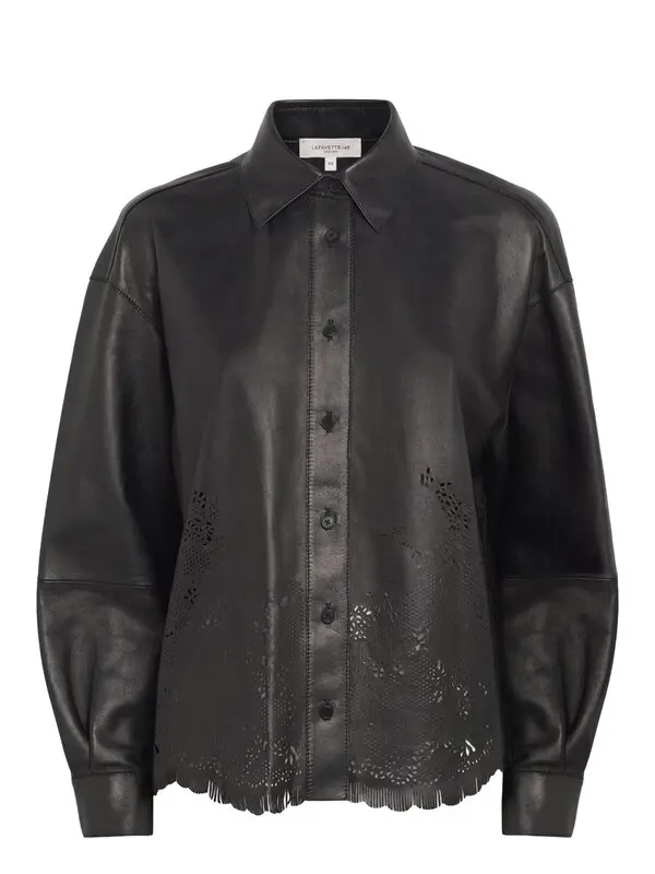 Lafayette 148 New York Lambskin Laser-cut Shirt - Black
