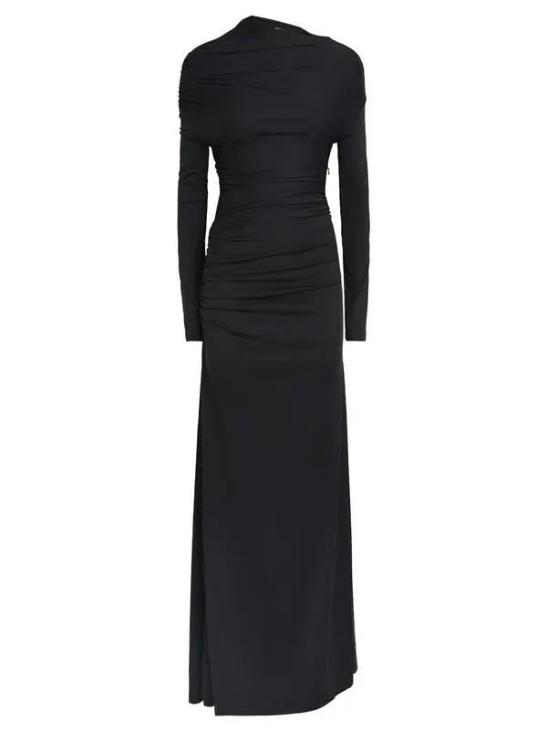 Victoria Beckham Gathered Shoulder Drape Long-sleeve Gown - Black