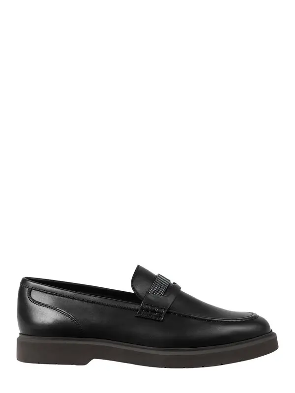 Brunello Cucinelli Leather Monili-detail Penny Loafers - Black