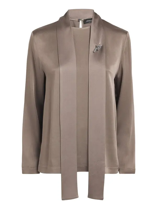 Fabiana Filippi Satin Asymmetric Ruched Blouse - Brown