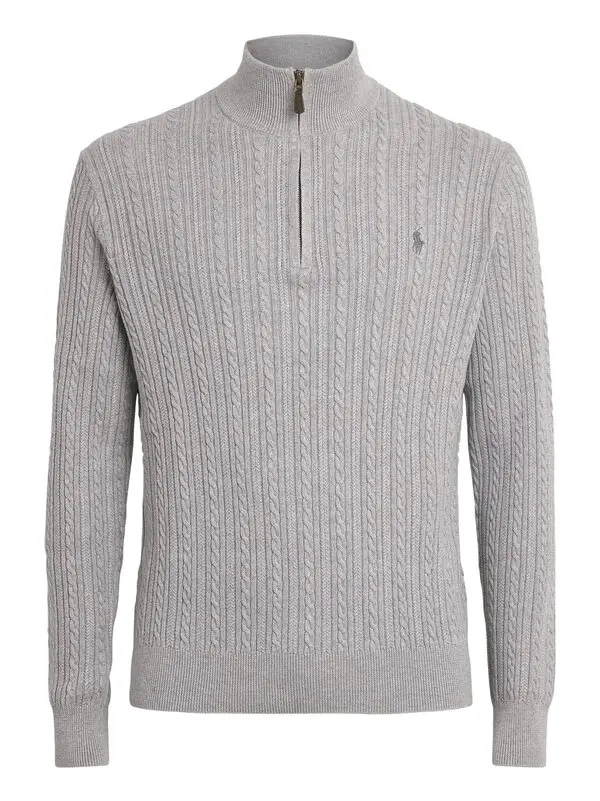 Polo Ralph Lauren Cotton Cable-knit Quarter-zip Sweater - Grey