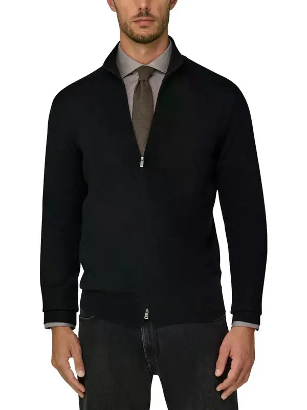 Boggi Milano Full-zip Jumper In Extrafine Merino Wool - Black