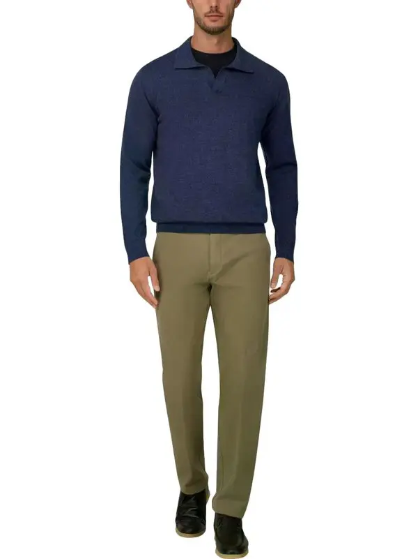 Boggi Milano Knitted Polo Shirt In Merino-wool Cashwool® Moulin - Blue