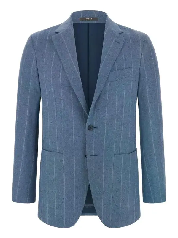 Boggi Milano Blazer In Wool Silk Pinstripe - Blue