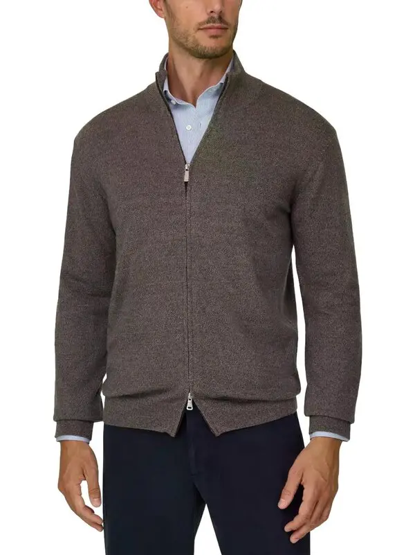 Boggi Milano Full-zip Jumper In Merino Wool Cashwool® Moulin - Brown