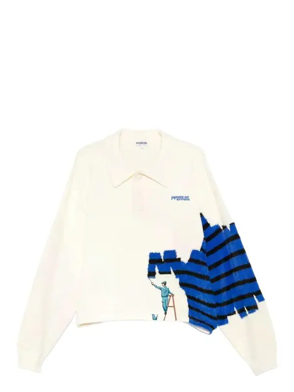 HOUSE OF ERRORS Graphic-intarsia Polo Polo Shirt - Neutrals