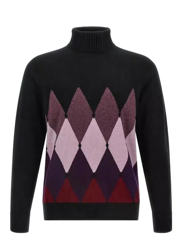 BALLANTYNE Diamond Intarsia Turtleneck Sweater - Black