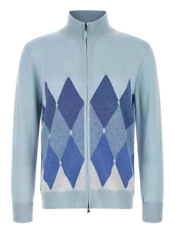 BALLANTYNE Intarsia Diamond Cardigan - Blue