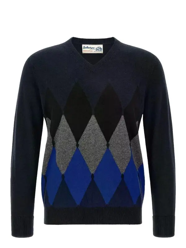 BALLANTYNE Diamond-intarsia V-neck Sweater - Blue