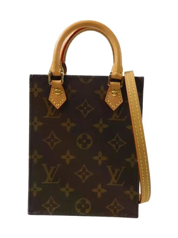 LOUIS VUITTON Petit Sac Plat Monogram Canvas Tote Bag - Brown