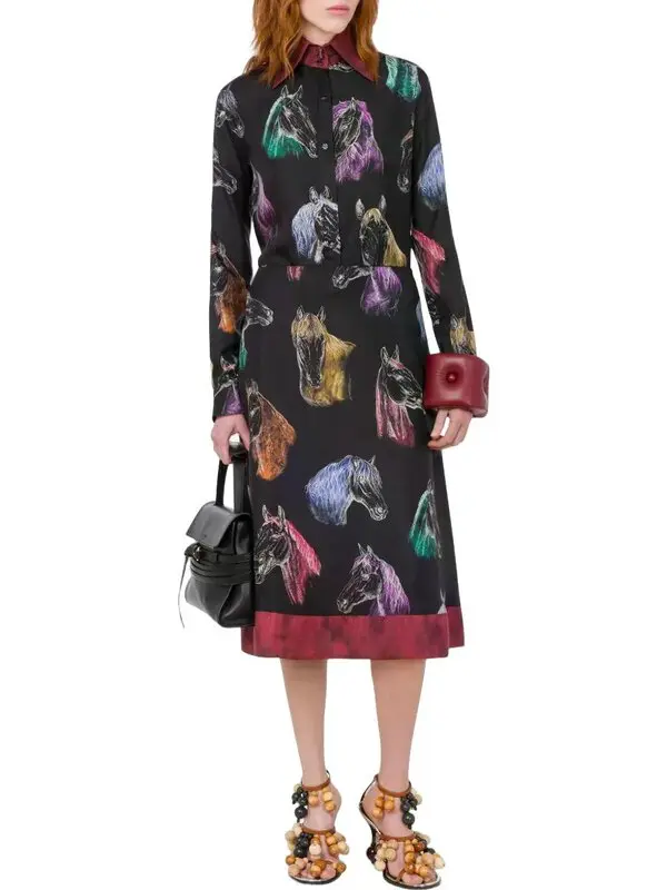 Moschino Horse-print Silk Shirt - Black