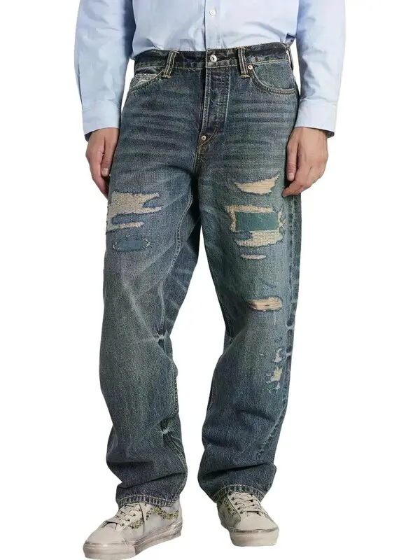 EVISU Distressed Patchwork Jeans - Blue