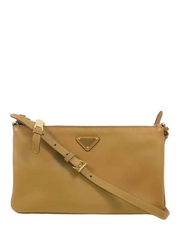 Prada Enamel Triangle Logo Shoulder Bag - Brown