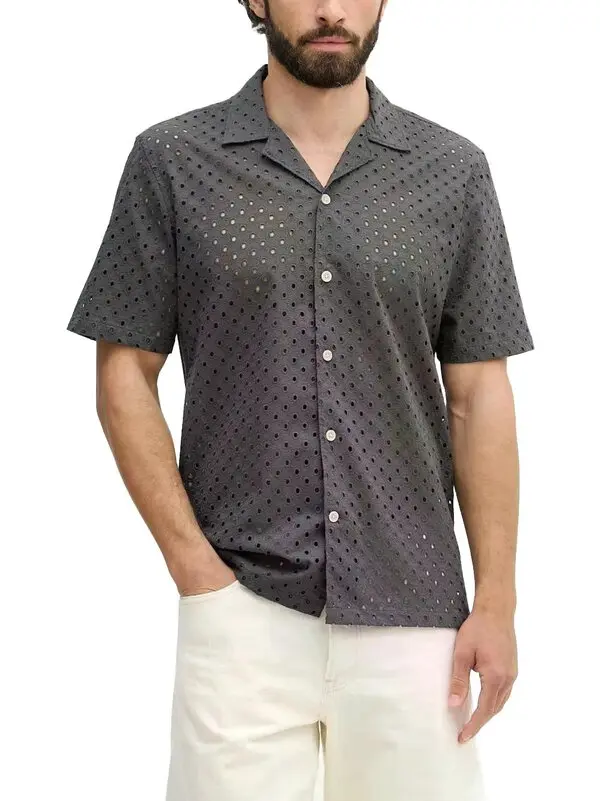 Lindbergh Broderie-anglaise Camp-collar Shirt - Grey
