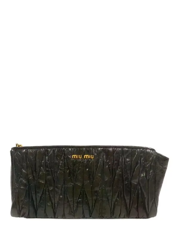 Miu Miu Matelassé Leather Clutch Bag - Black