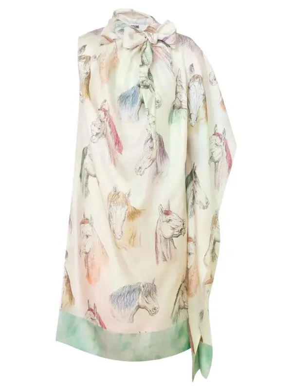 Moschino Horse-print Silk Dress - Neutrals