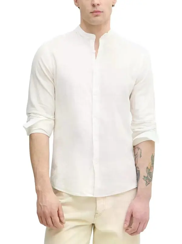Lindbergh Band-collar Long-sleeve Shirt - Neutrals