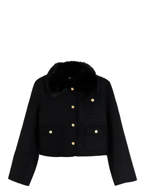 Tommy Hilfiger Faux-fur Collar Buttoned Jacket - Black