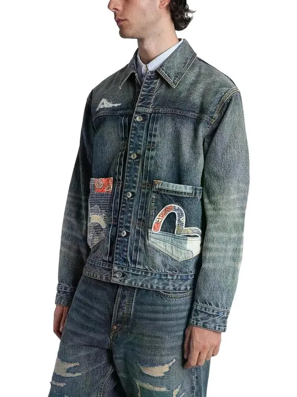 EVISU Patchwork Seagull Denim Jacket - Blue