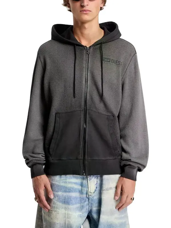 DIESEL® Waffle Zip-up Hoodie With Dégradé Effect - Grey