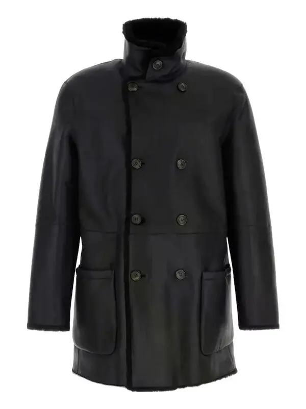 Giorgio Armani Double-breasted Shearling Coat - Black