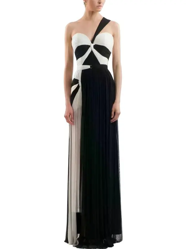 IMROSKA One-shoulder Pleated Maxi Dress - Black