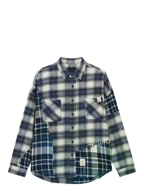FIVE CM Patchwork Frayed Shirt - Blue