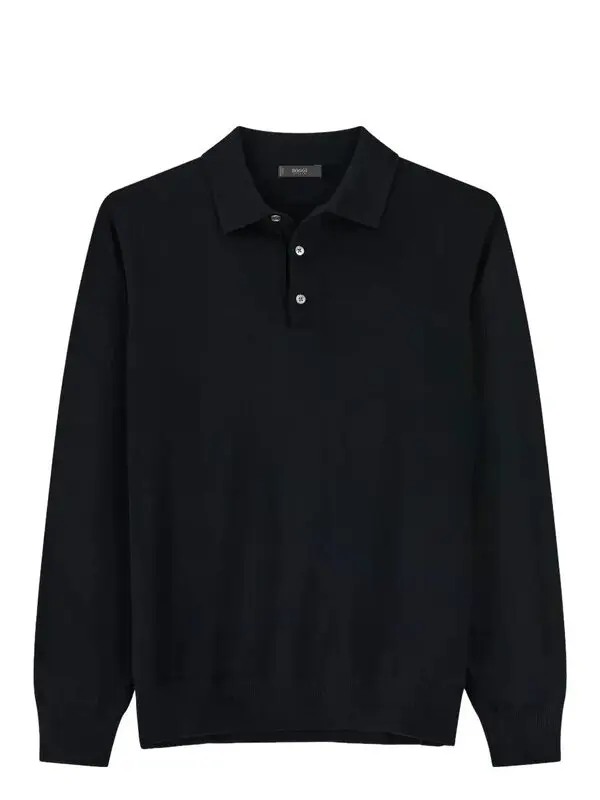 Boggi Milano Knitted Polo Shirt In Merino - Black