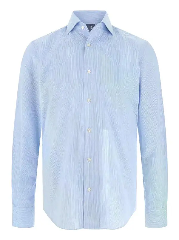 Boggi Milano Shirt In Striped Cotton Regular Fit - Blue