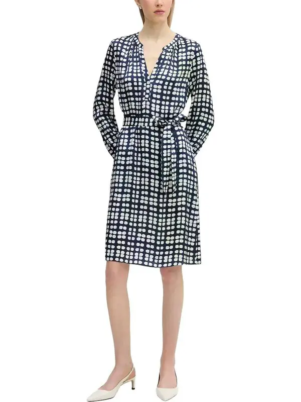 MARC AUREL Geometric-print Belted Midi Dress - Blue