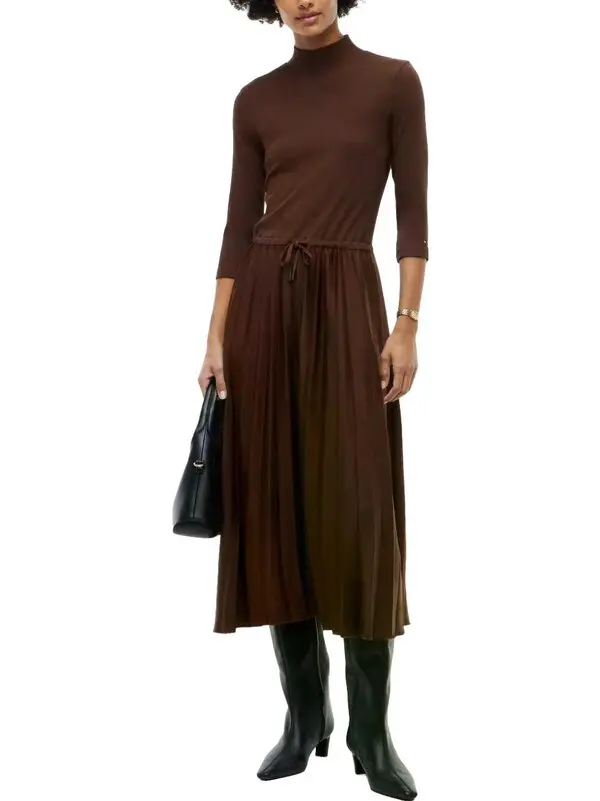 Tommy Hilfiger Pleated Drawstring-waist Midi Dress - Brown