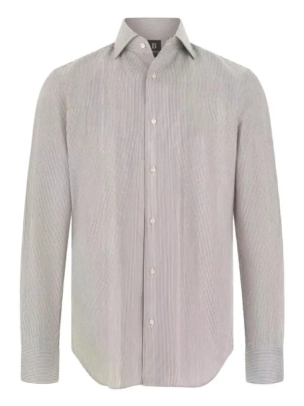 Boggi Milano Shirt In Striped Cotton Regular Fit - White