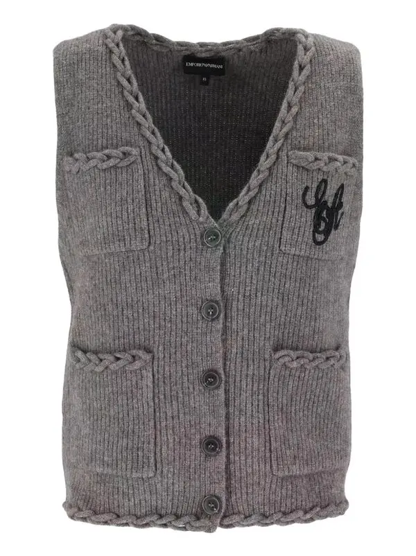 Emporio Armani Braided-trim Sleeveless Cardigan - Grey