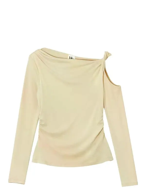 B+AB Asymmetric-neck Ruched Top - Neutrals