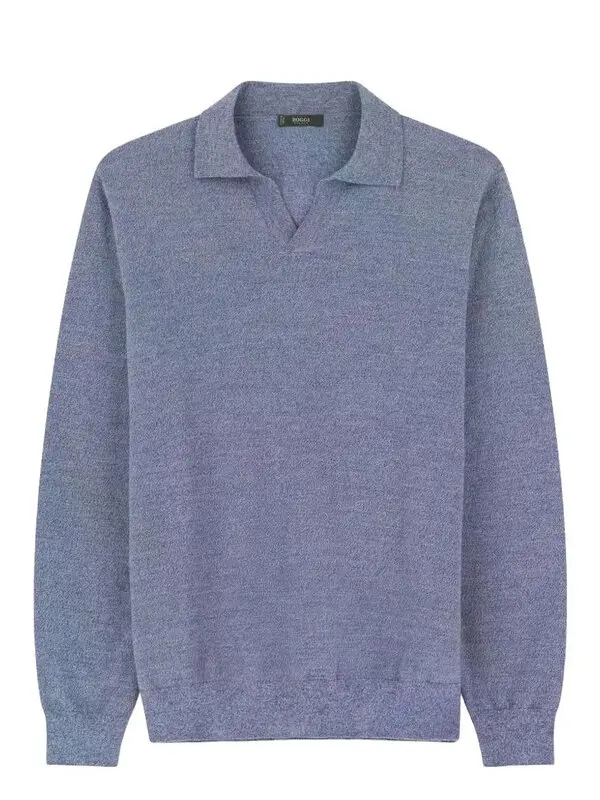 Boggi Milano Knitted Polo Shirt In Merino Wool Cashwool® Moulin - Blue