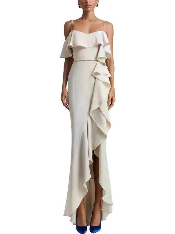 GEMY MAALOUF Ruffled Crystal-embellished Dress - Neutrals