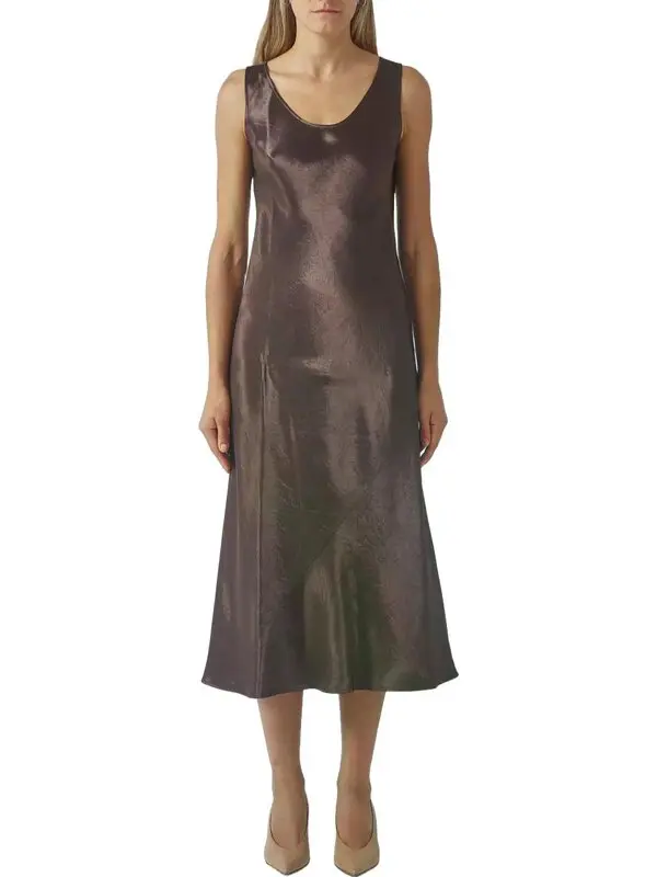 Max Mara Talete Satin-finish Scoop-neck Midi Dress - Brown