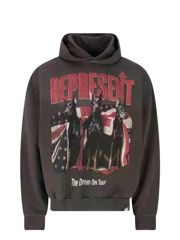 REPRESENT Graphic-print Cotton Hoodie - Brown