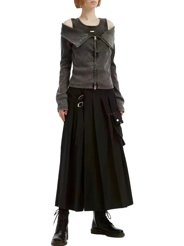 MUSIUM DIV. Off-shoulder Zip-up Layered Top - Black