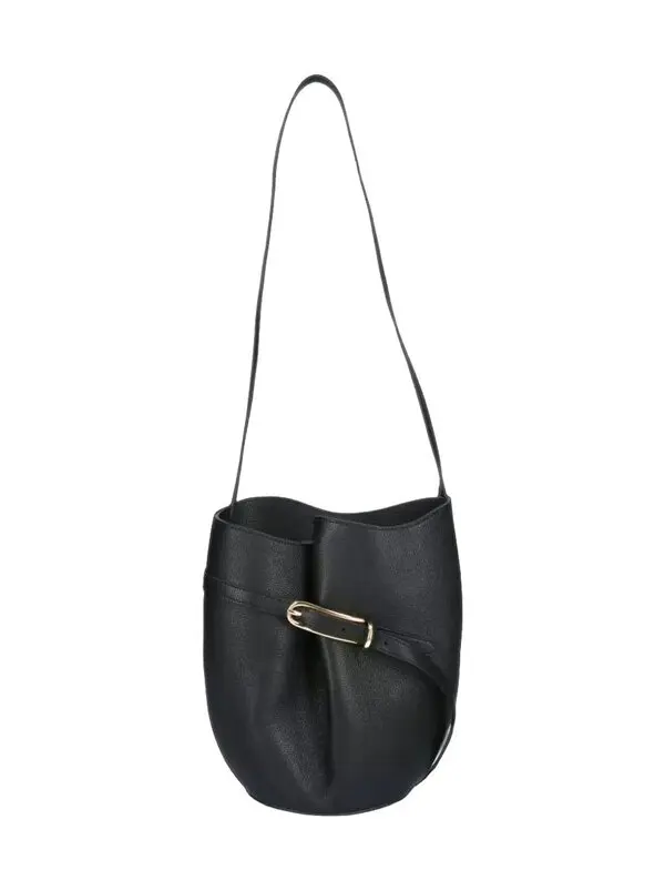 LIFFNER Belted Buckle-detail Pebbled Bucket Bag - Black