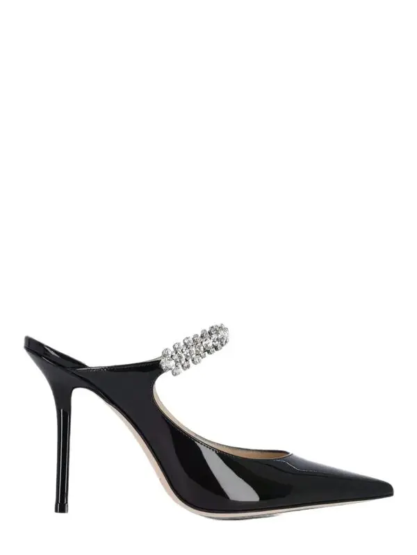 JIMMY CHOO Bing 100 Patent-leather Mules With Crystal Strap - Black
