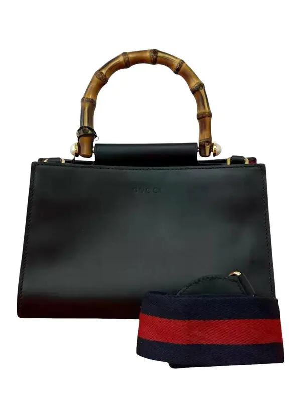 Gucci 2000-2015 Mini Nappa Bamboo Web Nymphaea Top Handle Bag Satchel - Black