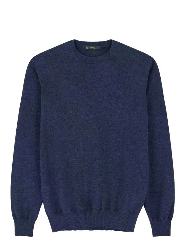 Boggi Milano Crew-neck Jumper In Merino Wool Cashwool® Moulin - Blue