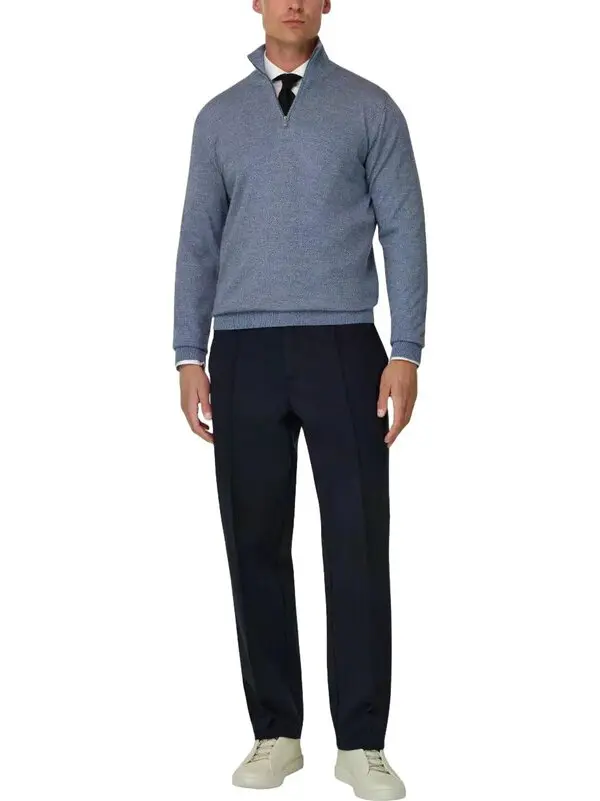 Boggi Milano Roll Neck Jumper Quarter-zip Merino Wool Cashwool® Moulin - Blue