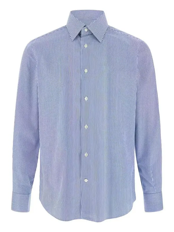 Boggi Milano Shirt In Cotton Twill Striped Regular Fit - Blue