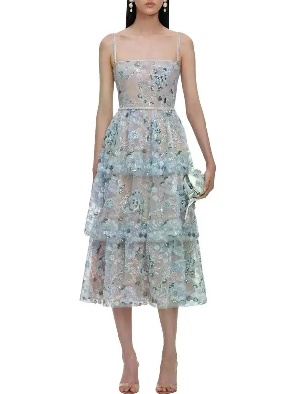 SELF-PORTRAIT Sequin-embellished Tiered Midi Dress - Neutrals