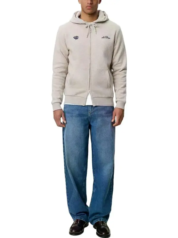 LES DEUX Logo-embroidered Zip-up Hoodie - Neutrals