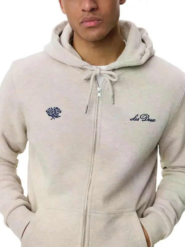 LES DEUX Logo-embroidered Zip-up Hoodie - Neutrals