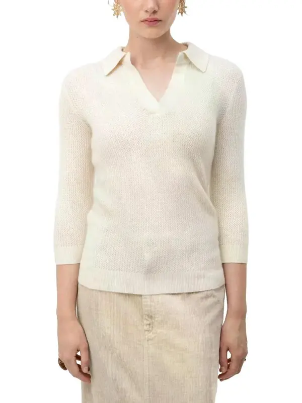 MARANT ETOILE Waffle-knit Polo-collar Sweater - Neutrals